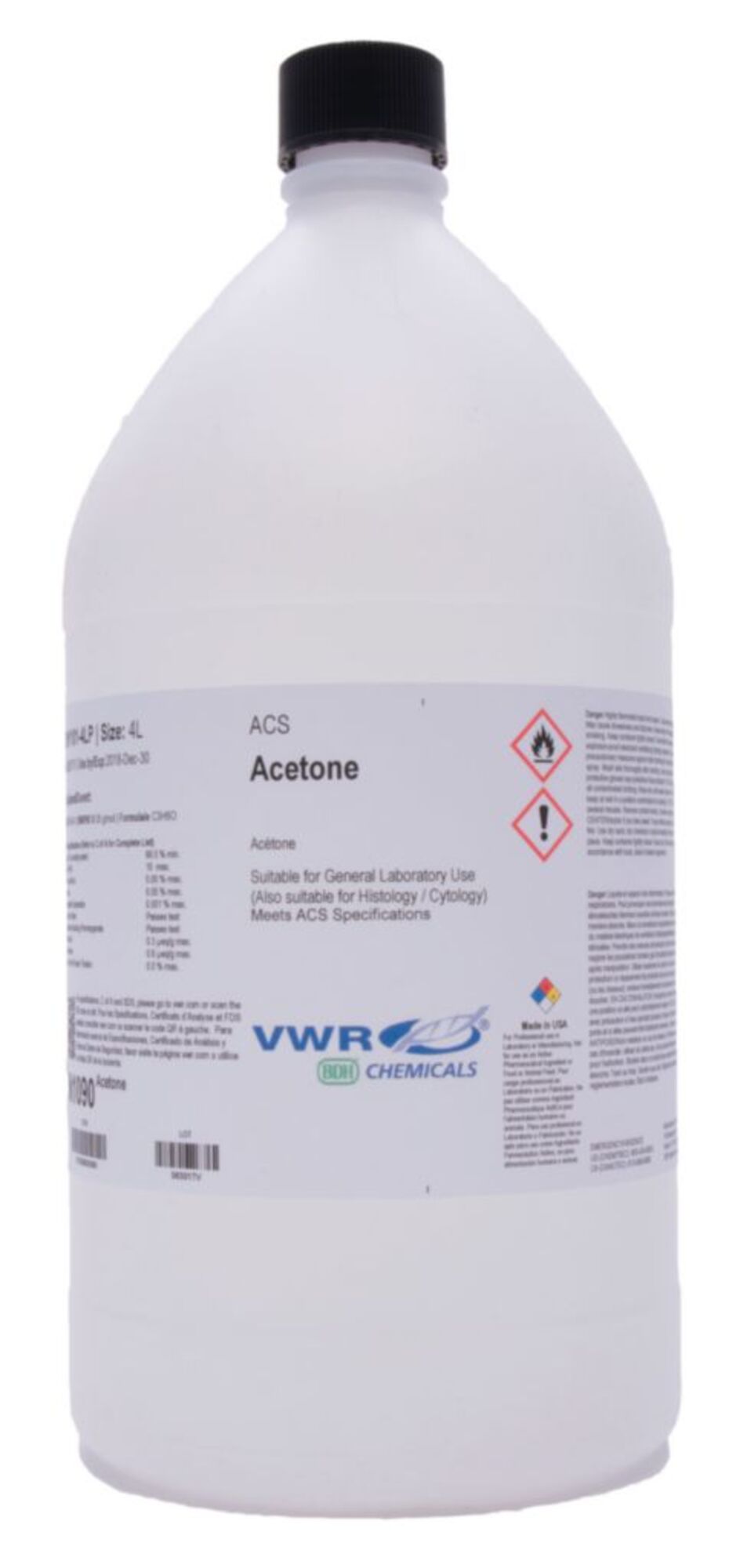 VWR - BDH1101-4LP-EACH - BDH ACETONE 99.5% ACS GRADE POLY BTL 4 L (Each)